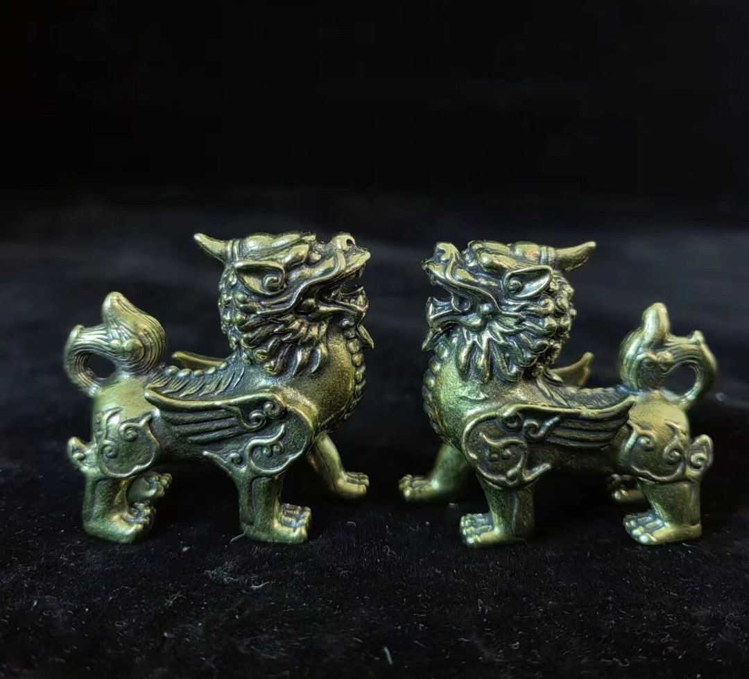 A Pair of Brass Pixiu Chinese Dragon Hinged Metal Trinket, Solid Copper ...