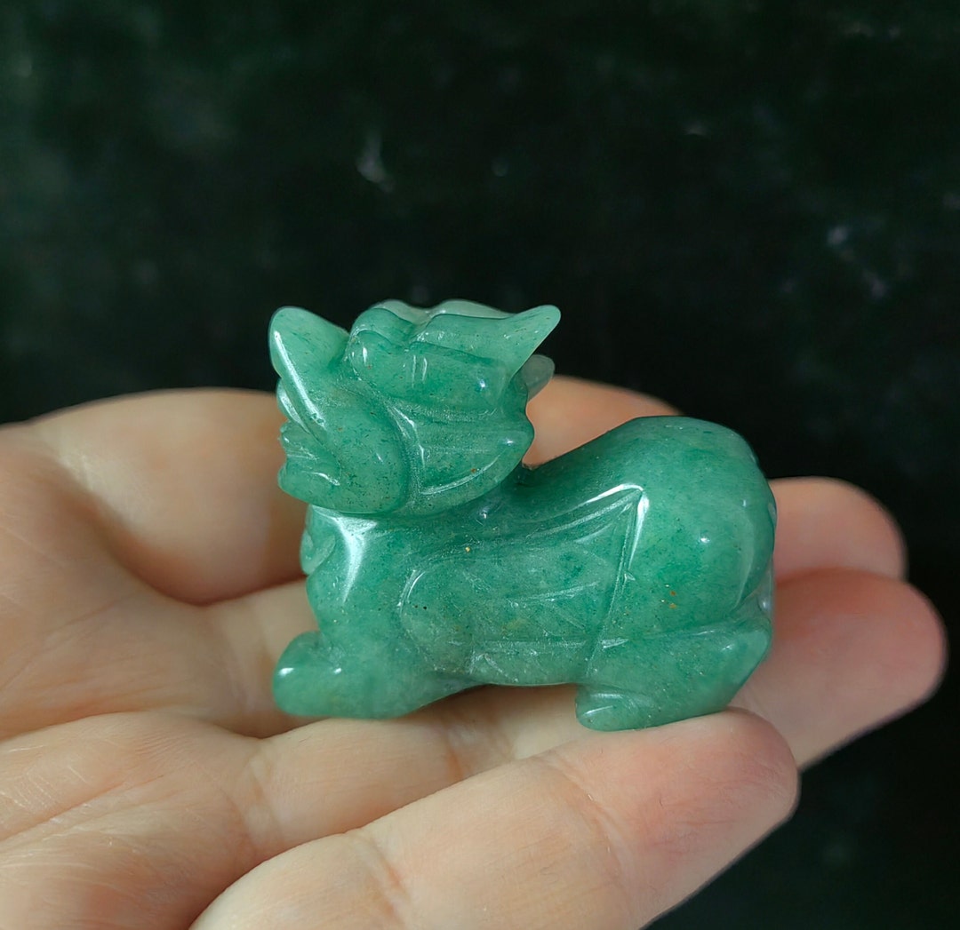 Real Aventurine Green Crystal Healing Pixiu Green Pi Yao Figurine Decor ...