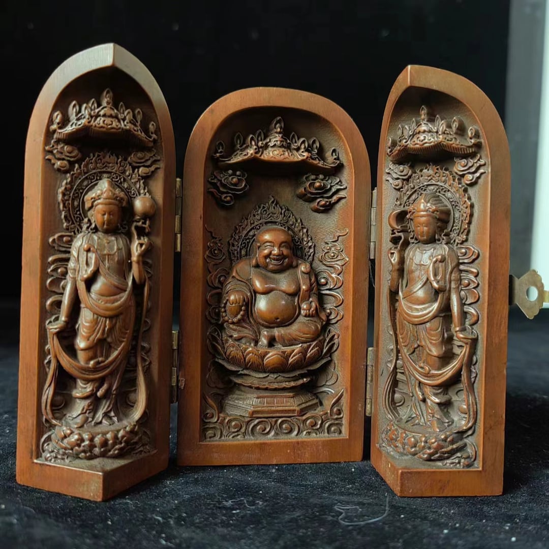 Buddha Portable Wooden Buddism Niches,boxwood Hand Buddha Carving Box ...
