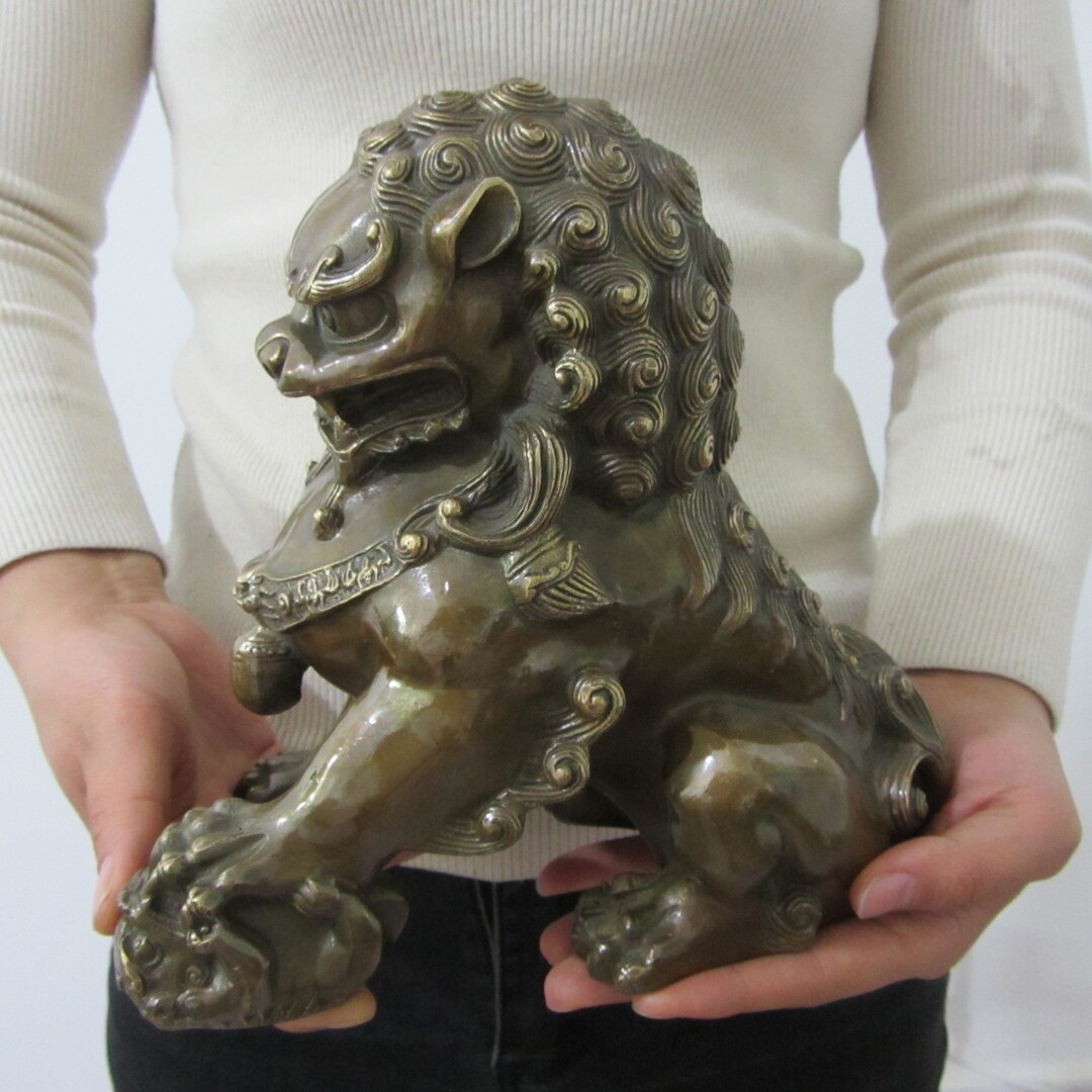Pair Huge Brass Lion Foo Dogs Statue Lucky Animal Figures Fengshui ...