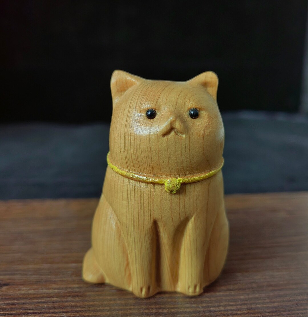Natural Boxwood Wood Hand Carved Cat Statue Netsuke Fengshui,luxury ...