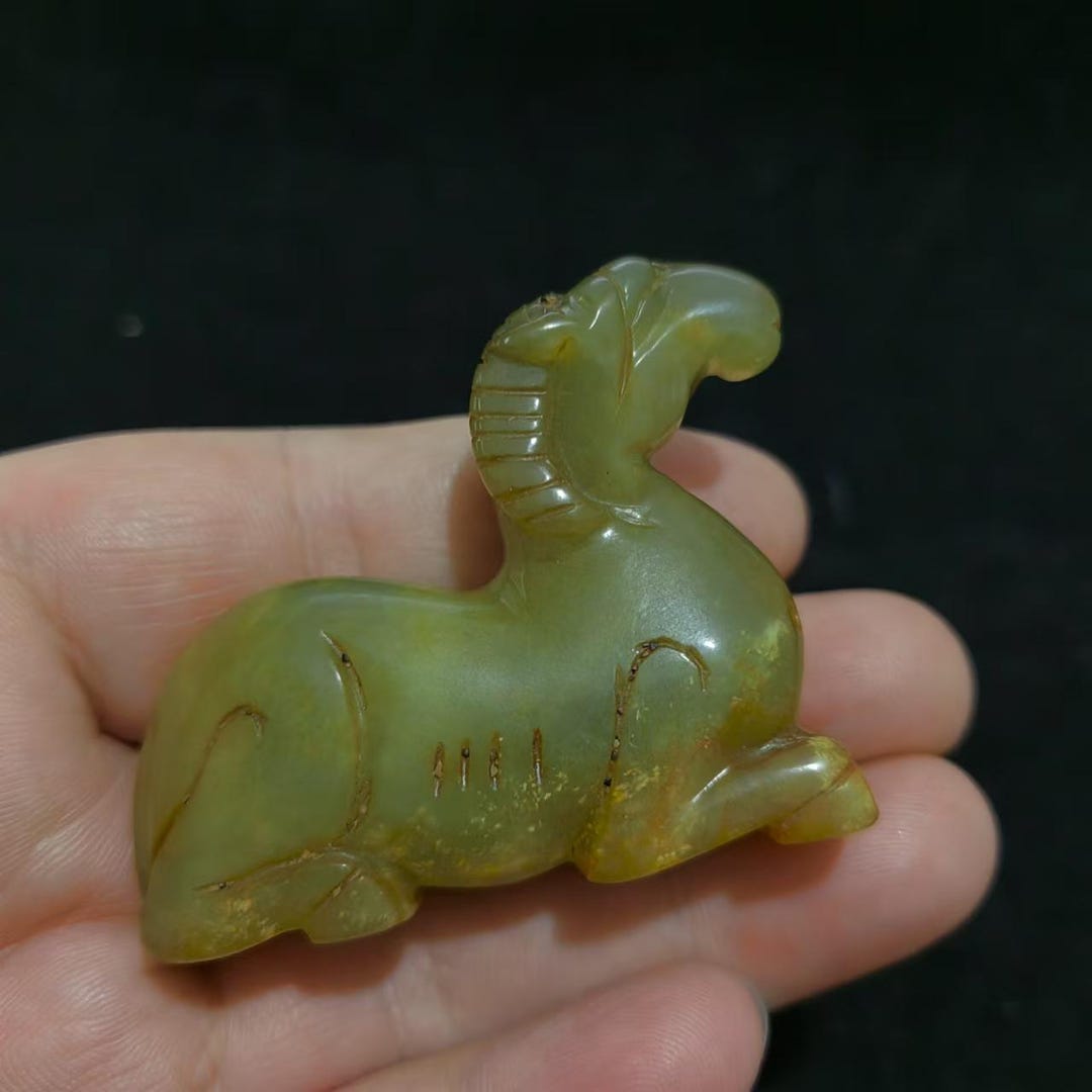 Natural Jade Hand-carved Ram Statue, Old Ancient Hong Shan Culture ...