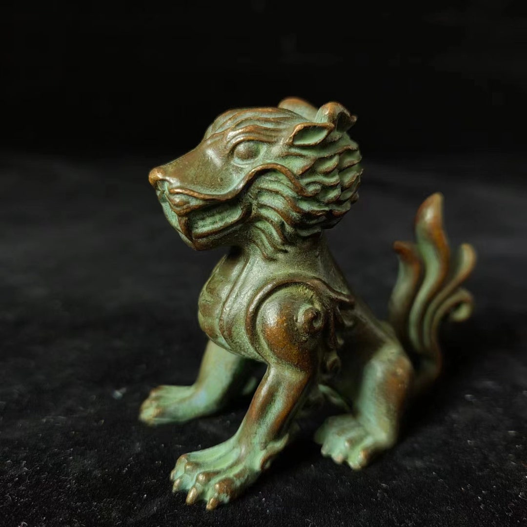 Feng Shui Vintage Red Copper Qilinr Statue Figurine Children's Room ...