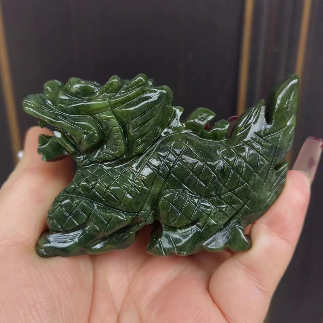 Hand Carved Green Jade Dragon Sculpture, Fengshui Figure - Etsy