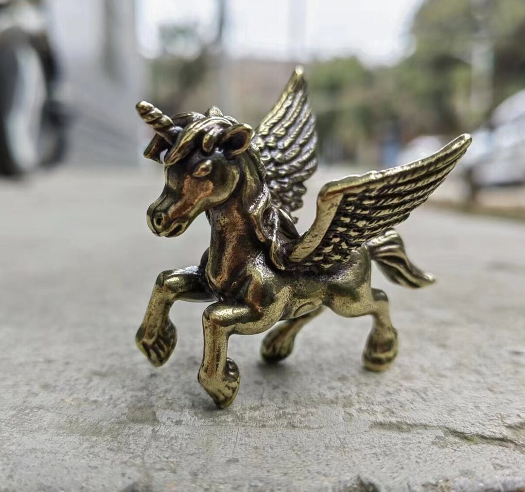 Bronze Finish Brass Lucky Flying Wings Gallop Horse Art Figure Mini ...