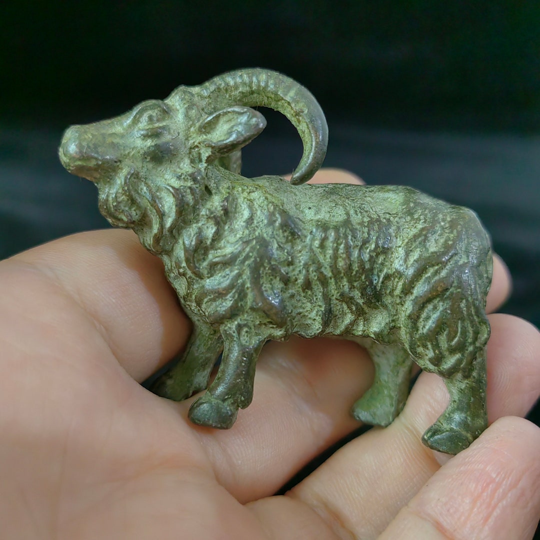 Red Copper Carving Sheep Statue, Vintage Brass Long Horn Ram, Bronze ...