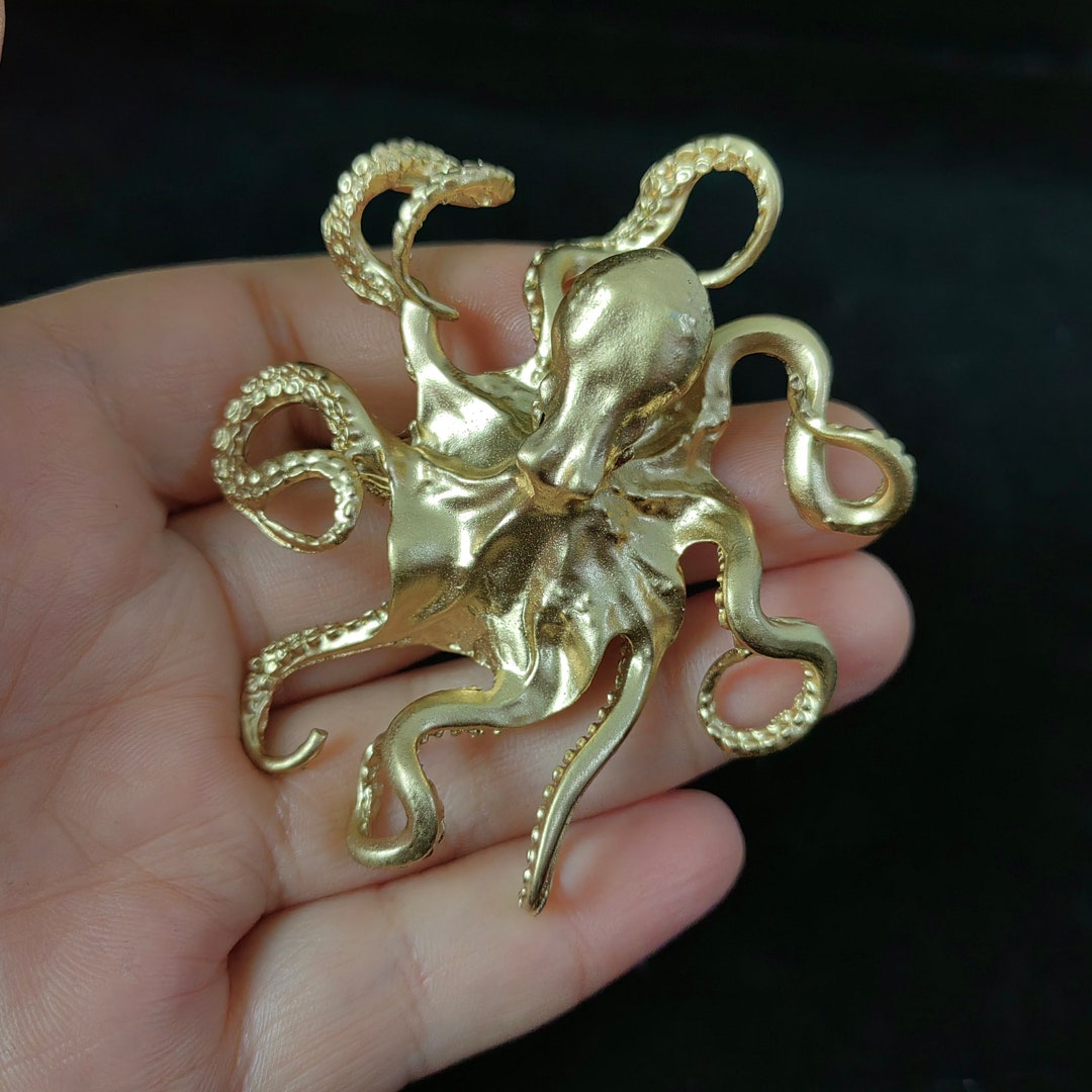 Miniature Brass Octopus Figurine Model Ornament Retro Sea Animal Statue ...