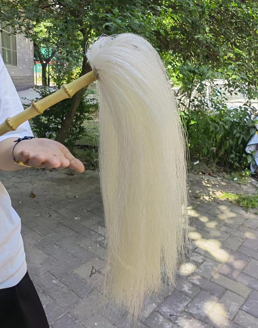 Exquisite Natrue White Real Horse Tail Buddha Dust Props Wood Handle ...