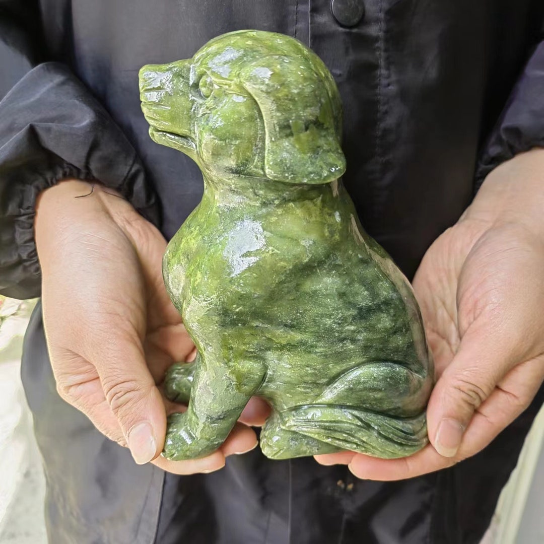 Natural Green Jade Dog, Feng Shui Fortune Farm Animal Stone Crystal ...