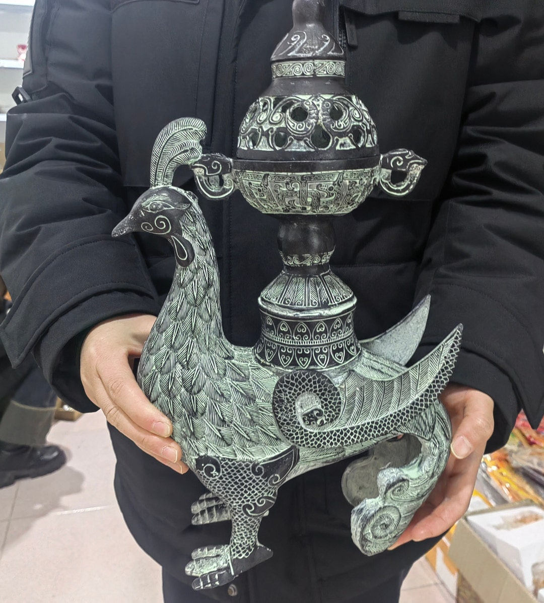 Decorative Vintage Bronze Buddha Phoenix Bird Censer Incense Burne ...