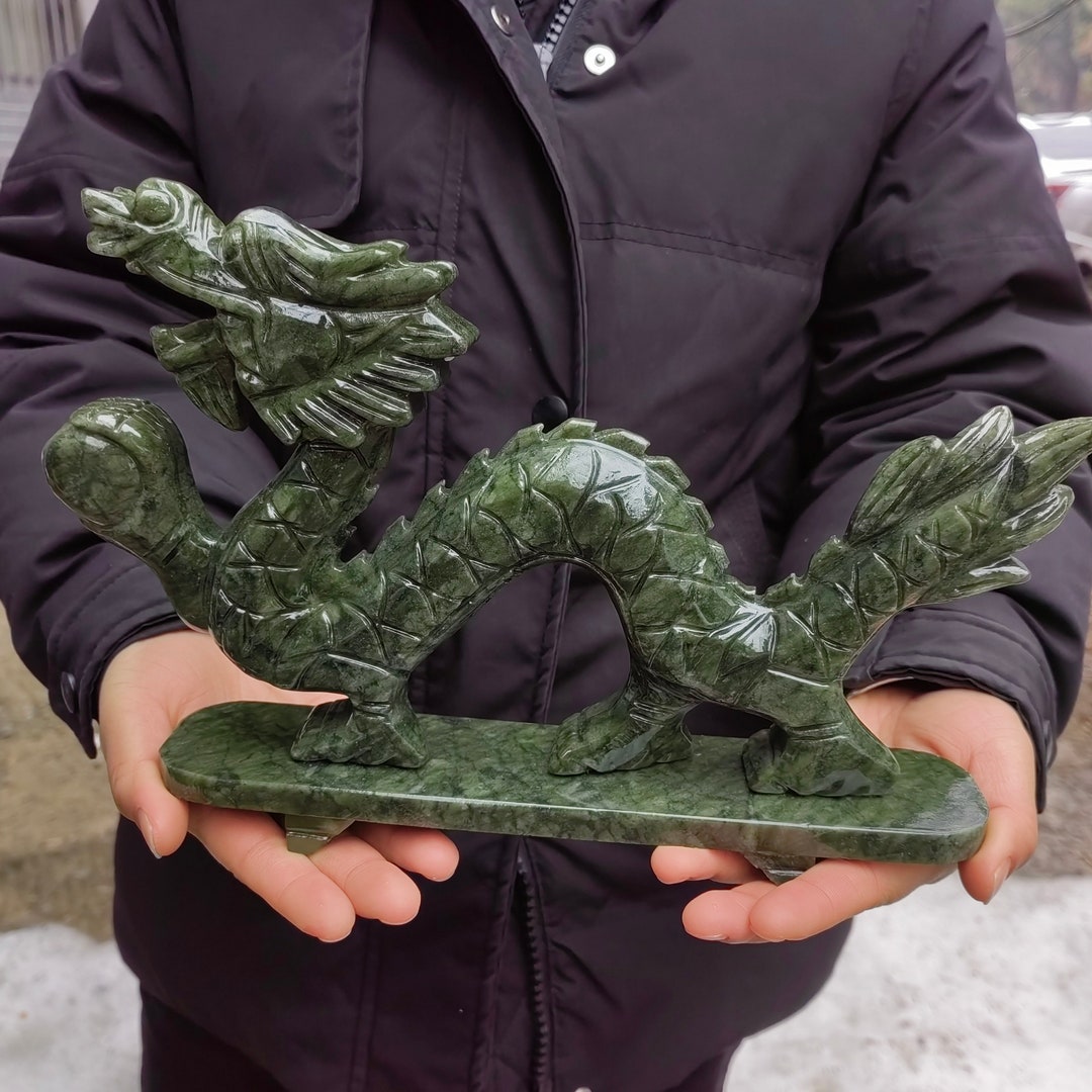 2024 Year of the Dragon Natural Carved Green Jade Dragon Fengshui ...
