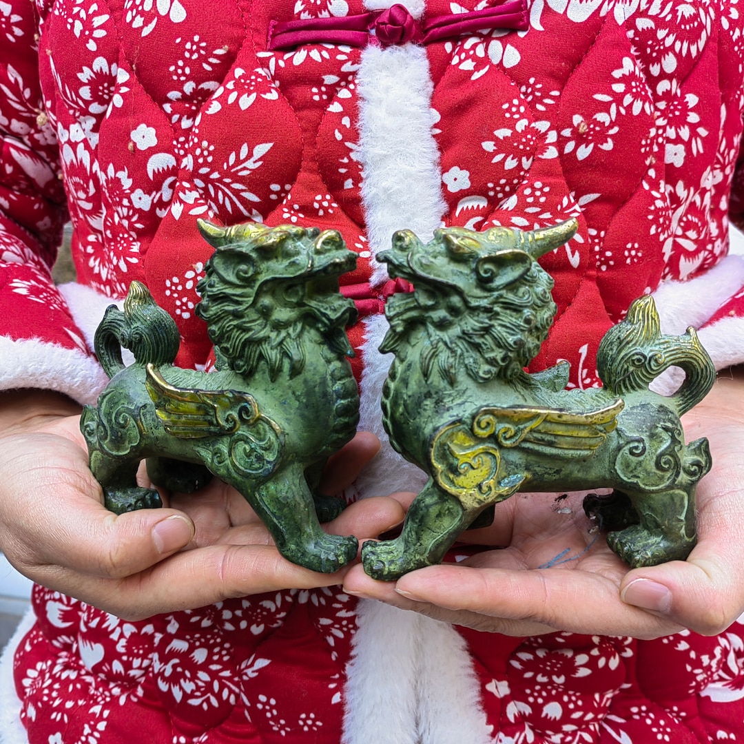 Pair Copper Chi Lin Statue qi Lin Beast Figurine, the Sacred Dragon in ...