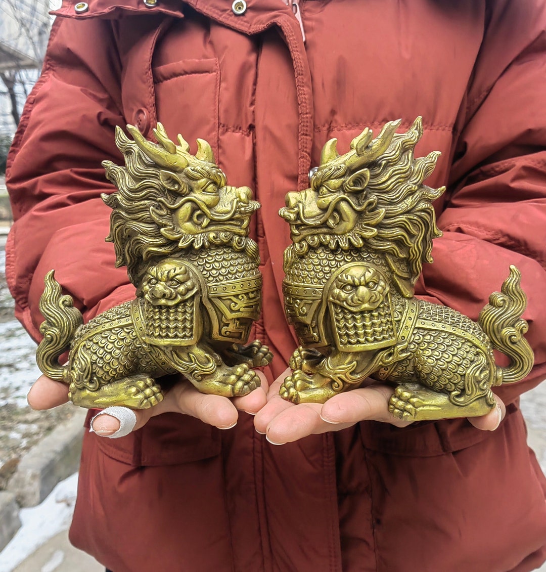 Pair Copper Chi Lin Statue qi Lin Beast Figurine, the Sacred Dragon in ...