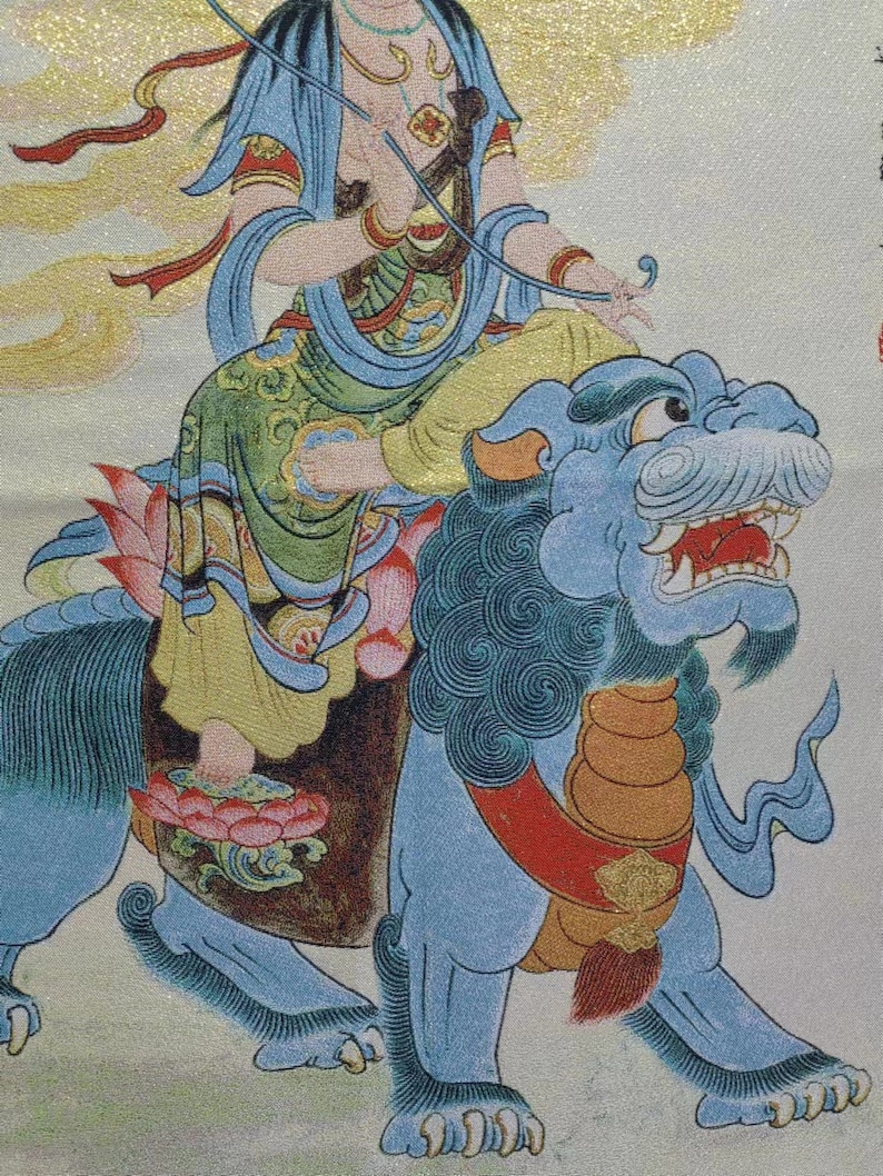 Handmade Manjusri Bodhisattva Brocade Thangka Painting: Tibetan Wall ...