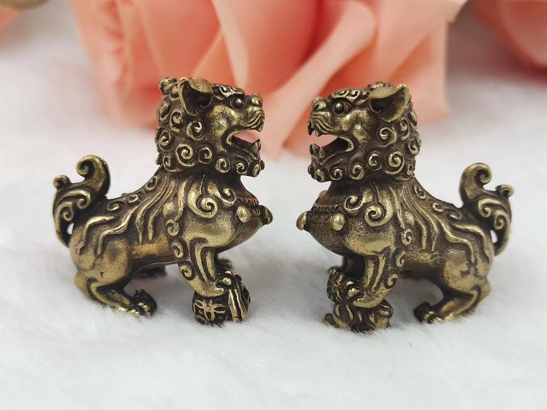Pair Wealth Mini Pixiu Statue Feng Shui Decor Kirin Pi Yao, Copper ...