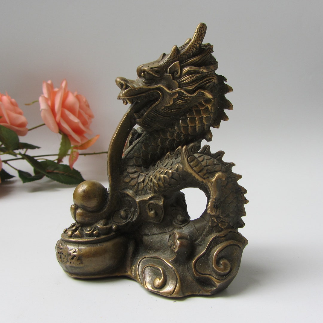 Brass Dragon Statue Figurine Decor Vintage Antique Dragon Figurine ...