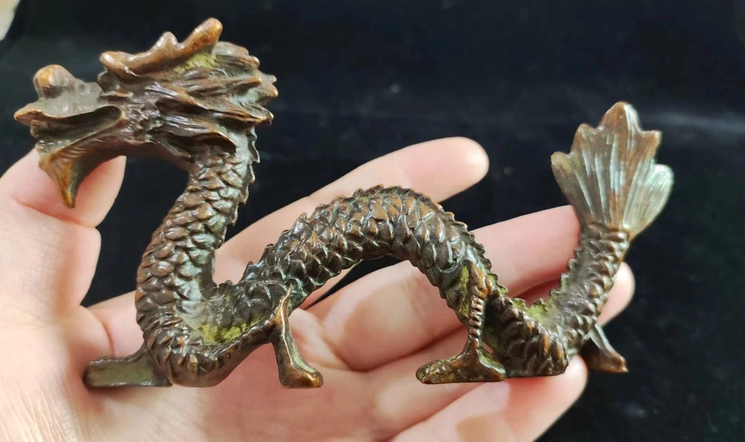 Ancient Tibet Copper Gilt Dragon Beast Statue Old Chinese Bronze 12 ...