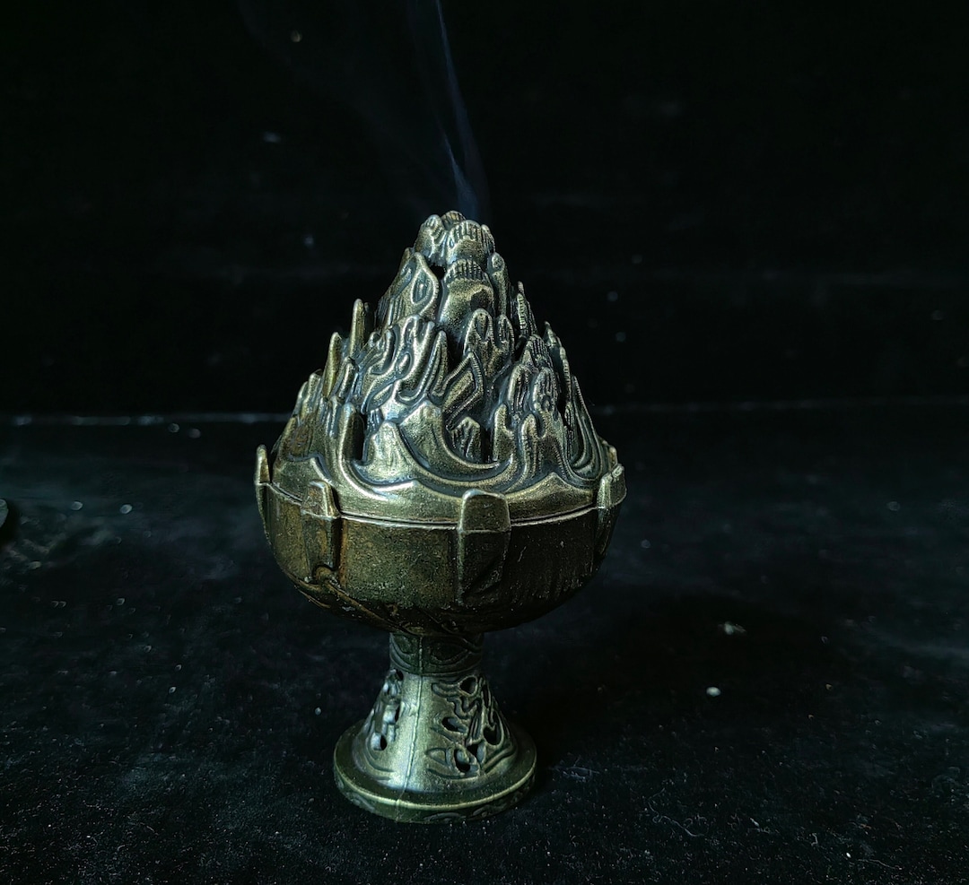 Vintage Bronze Boshan Incense Burner Mini Mountain Censer Antique Style ...