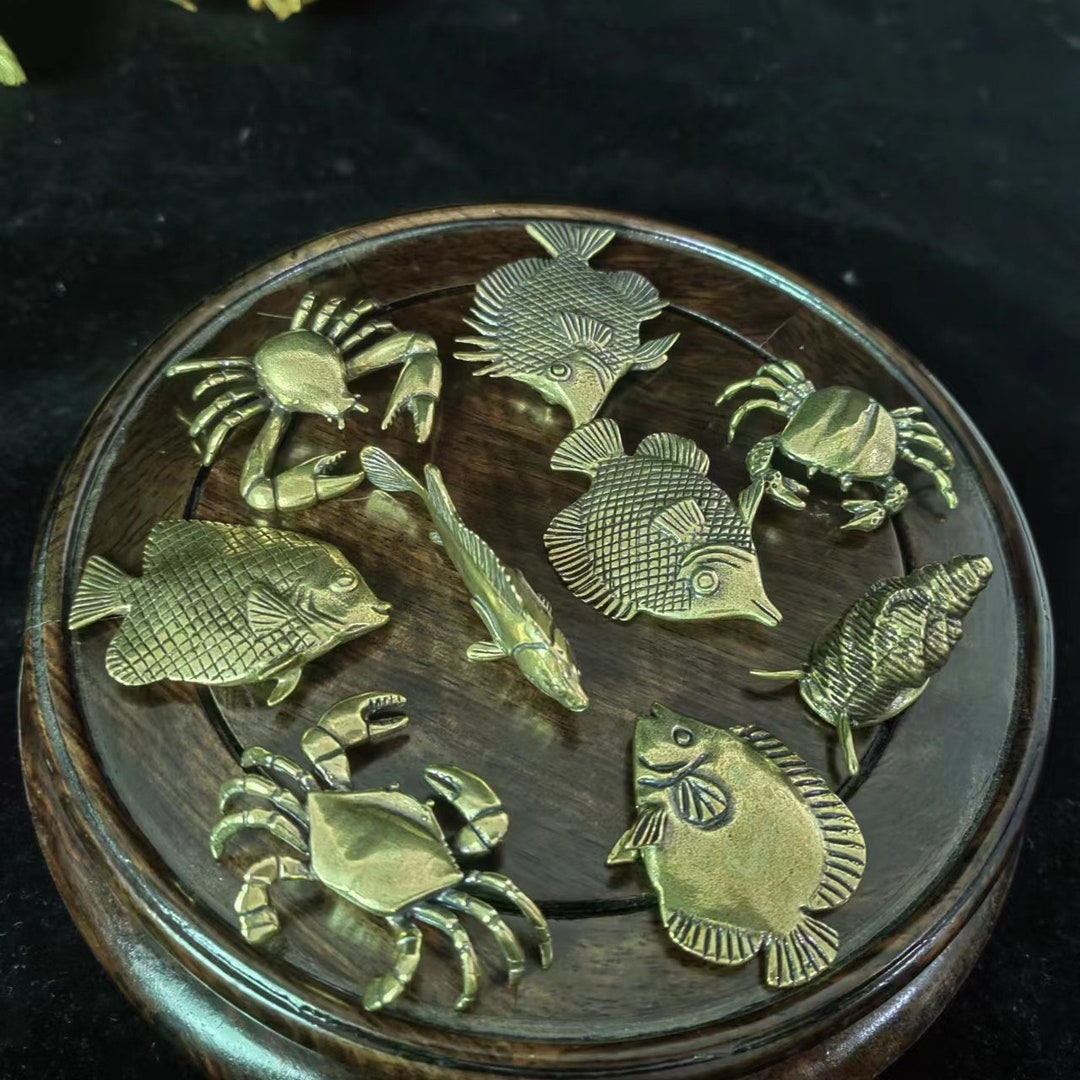 Set of 9, Solid Brass Mouth Warping Fish Statues for Garden Decor ...
