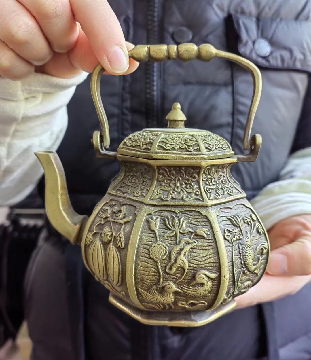 Vintage Tibetan Copper Teapot — Copper & Brass Flagon Decorative Water ...