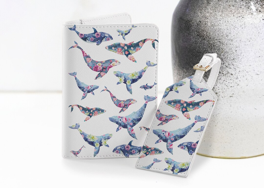 Floral Whales Document Organizer Travel Set Whale Print Wallet Custom ...