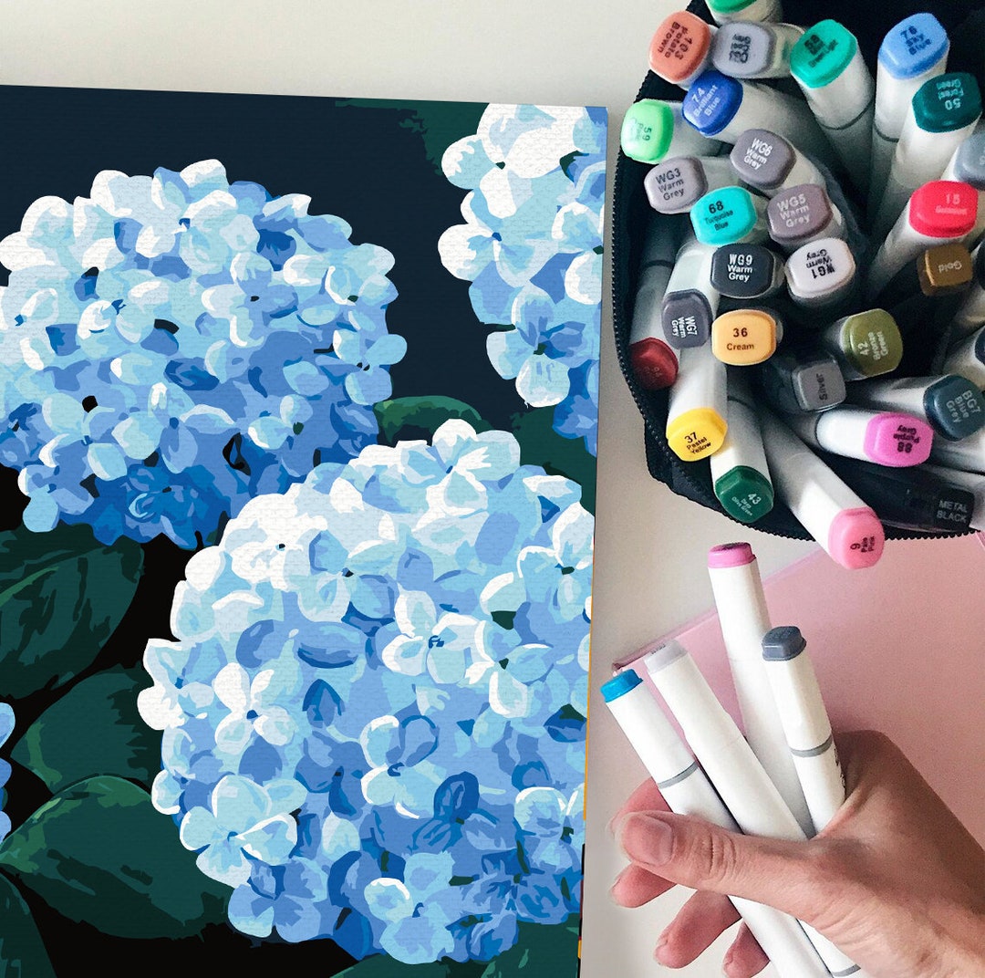 Hydrangea Flowers / Digital Blue Hydrangea Painting / DIY Painting ...