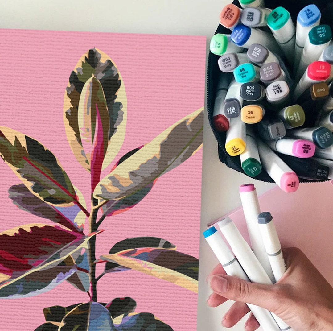 Tropical Ficus / DIY Painting/ Ficus Leaves Paint by Number Kit / Color ...