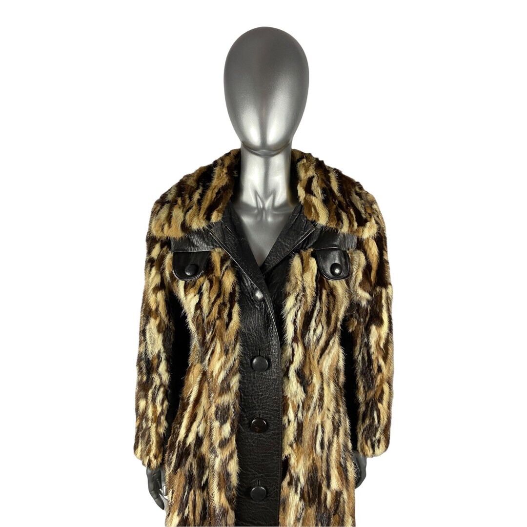Multicolor Marbled MINK Design W/brown Leather, Size S/M, Certified ...