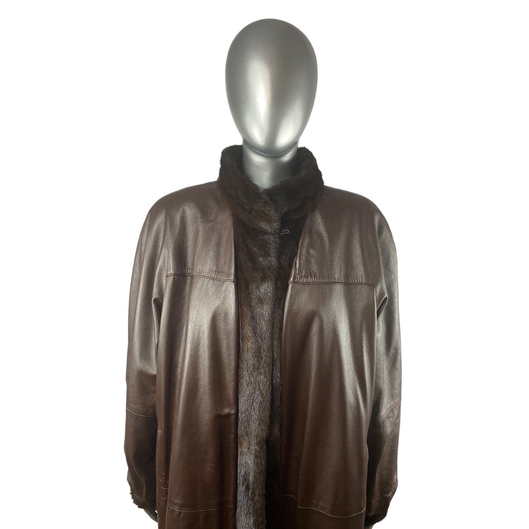 Mahogany MINK Reversible to Brown Leather Coat, MARCO GIANOTTI Designer ...