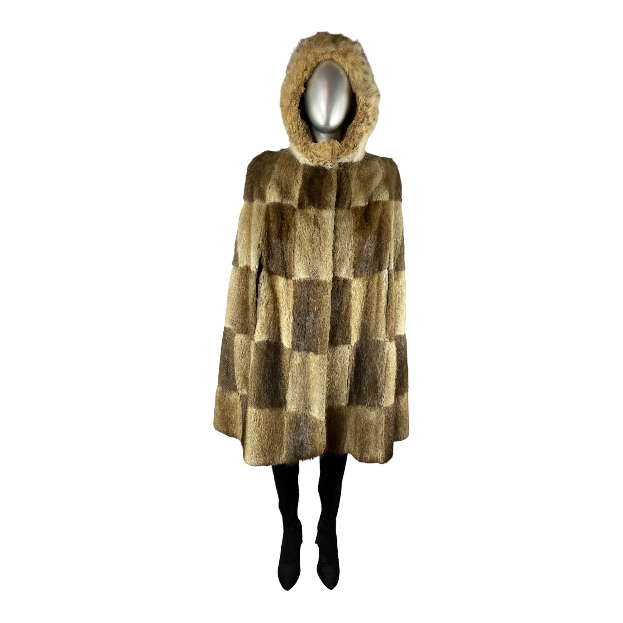 Muskrat Cape With Lynx Trimmed Hood, Size M, Certified Vintage Fur W ...