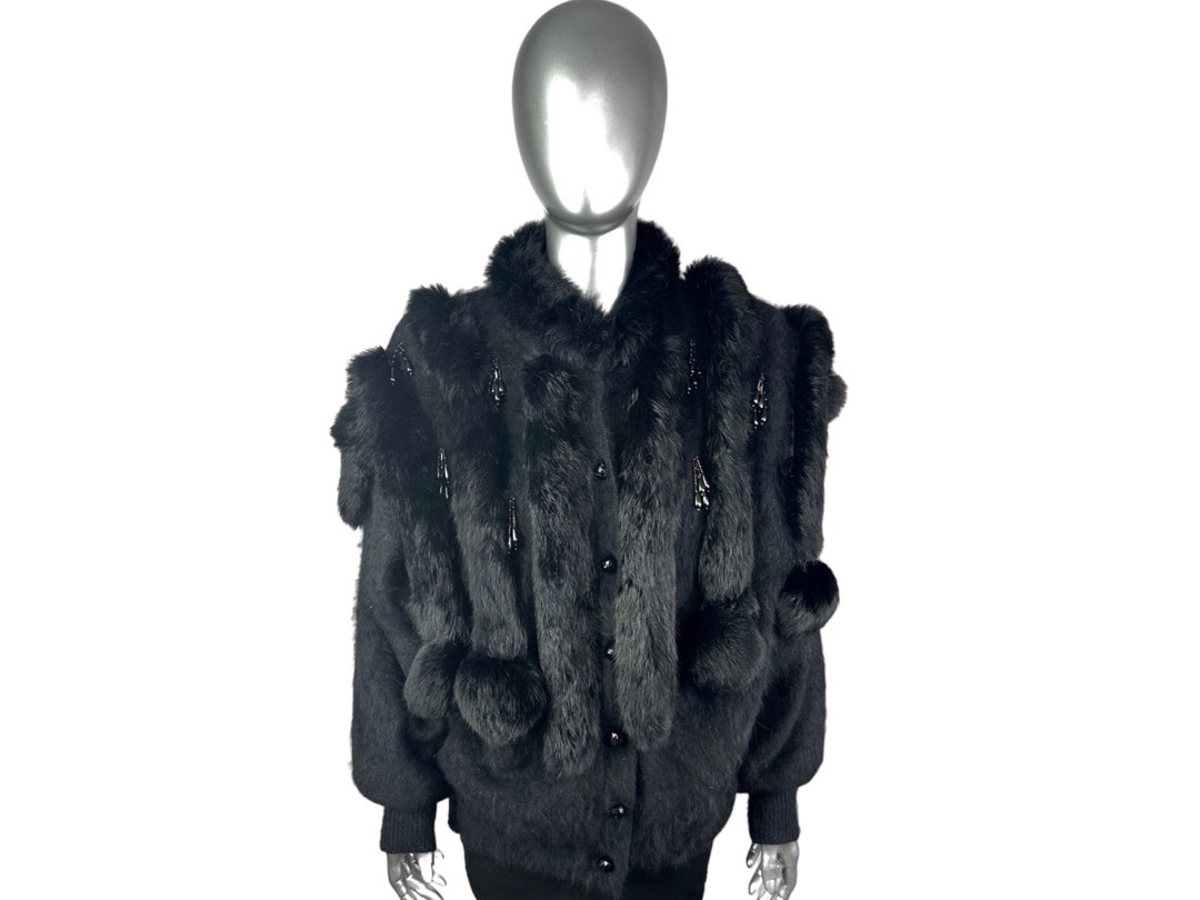 Black ANGORA Sweater W/black RABBIT Trim, Size XL, Certified Vintage ...