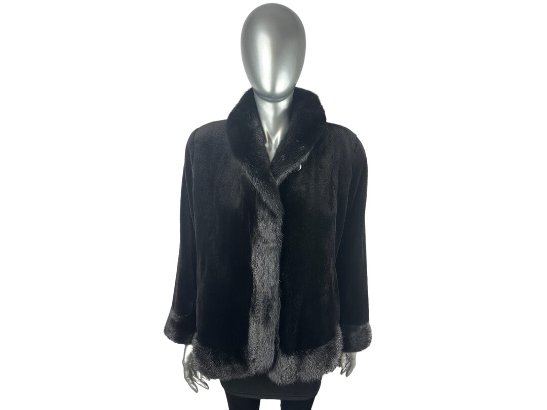 Black SHEARED Mink Jacket W/natural Ranch Mink Trim, SAGA Mink, Size M ...
