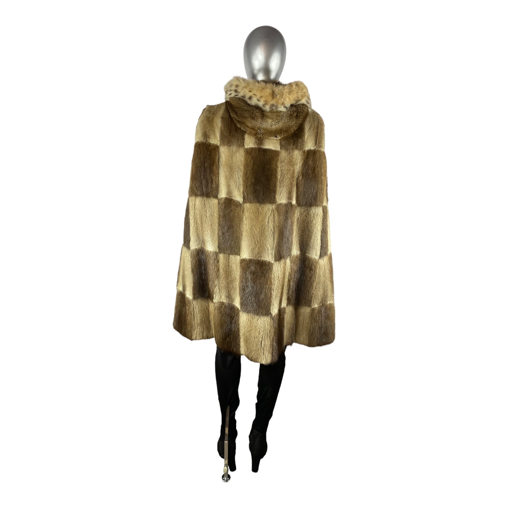 Muskrat Cape With Lynx Trimmed Hood, Size M, Certified Vintage Fur W ...