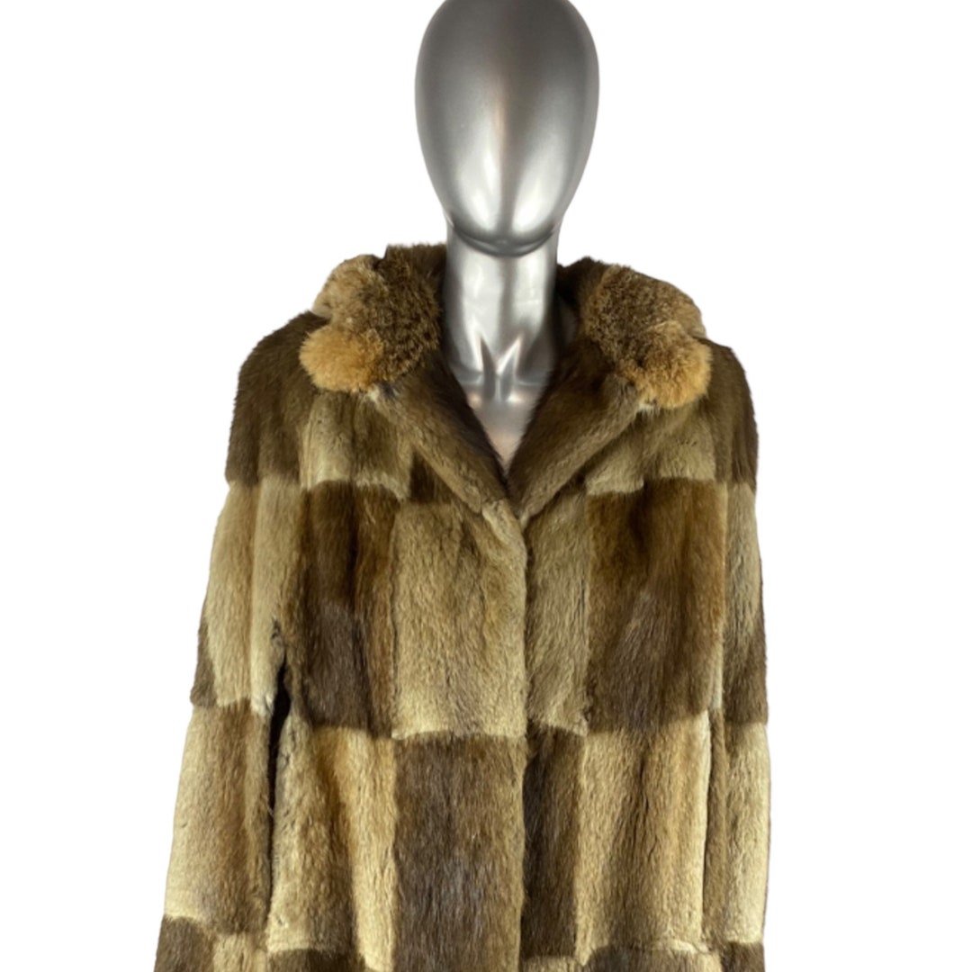 Muskrat Cape With Lynx Trimmed Hood, Size M, Certified Vintage Fur W ...