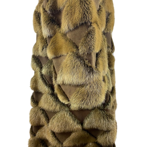 Golden Brown MINK and Leather Coat w/Hood, Diamond Pa… - Gem