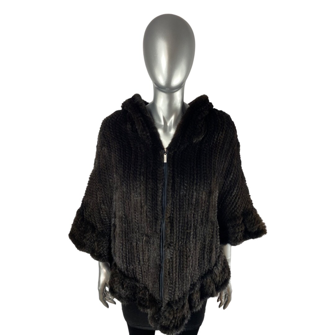 Knitted RANCH MINK Poncho, Size M, Certified Vintage Fur W/storage Bag ...