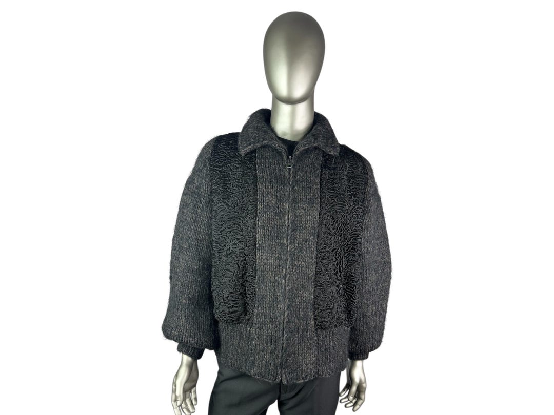 Men’s Black PERSIAN Lamb Cardigan W/mohair Knit Sleeves, Size L ...