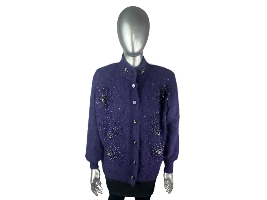Purple ANGORA Sweater W/beads and Rhinestones, Size M, Certified ...