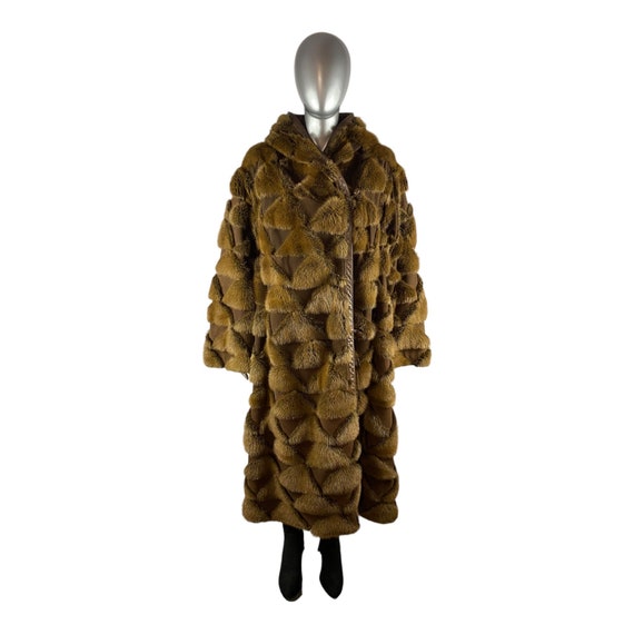 Golden Brown MINK and Leather Coat w/Hood, Diamond Pa… - Gem