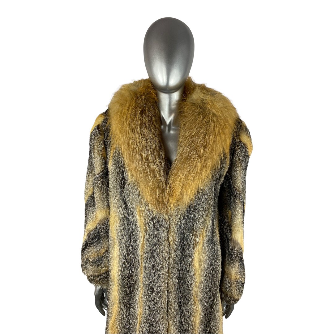 GRAY KIT FOX Coat W Red Fox Collar Size S Certified Vintage - Etsy UK