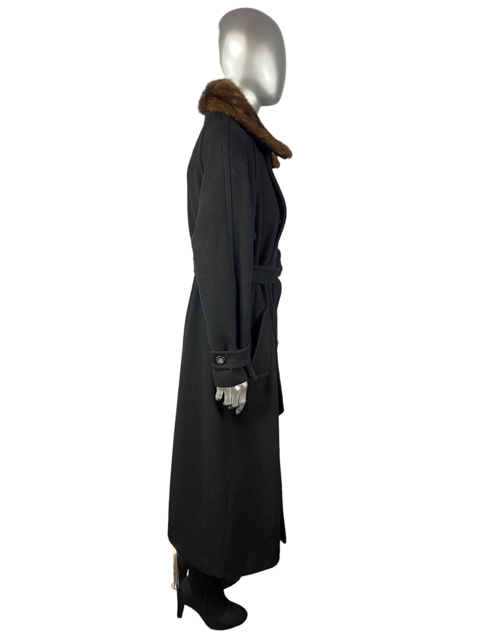 Black Merino Wool Coat W/mahogany Mink Collar, Size M, Certified ...