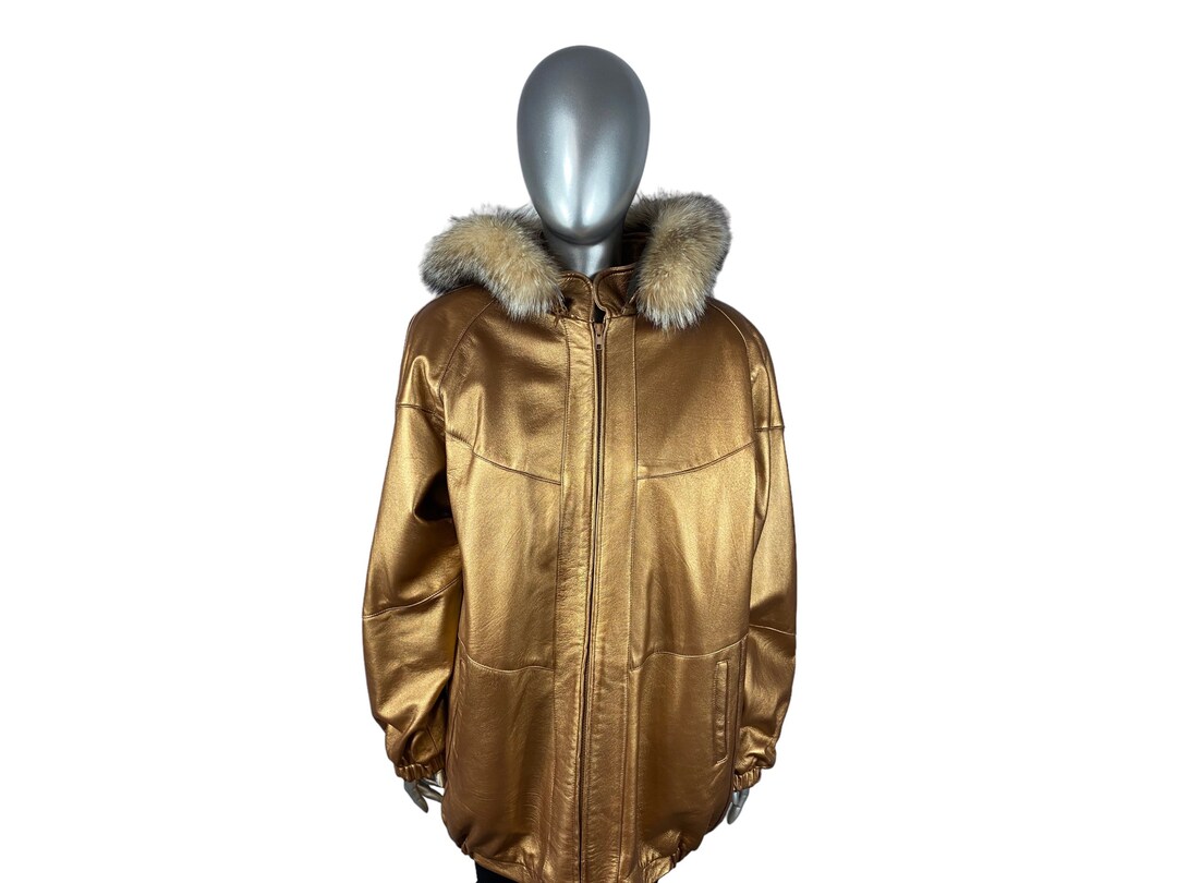 Copper Italian Lamb Leather Jacket W/crystal Fox Trimmed Hood, DERO by ...