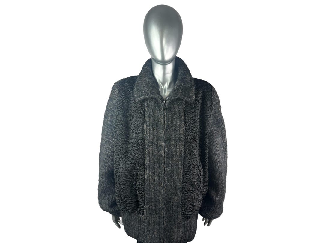 Black PERSIAN Lamb Sweater W/knit Sleeves, Size L/XL, Certified Vintage ...