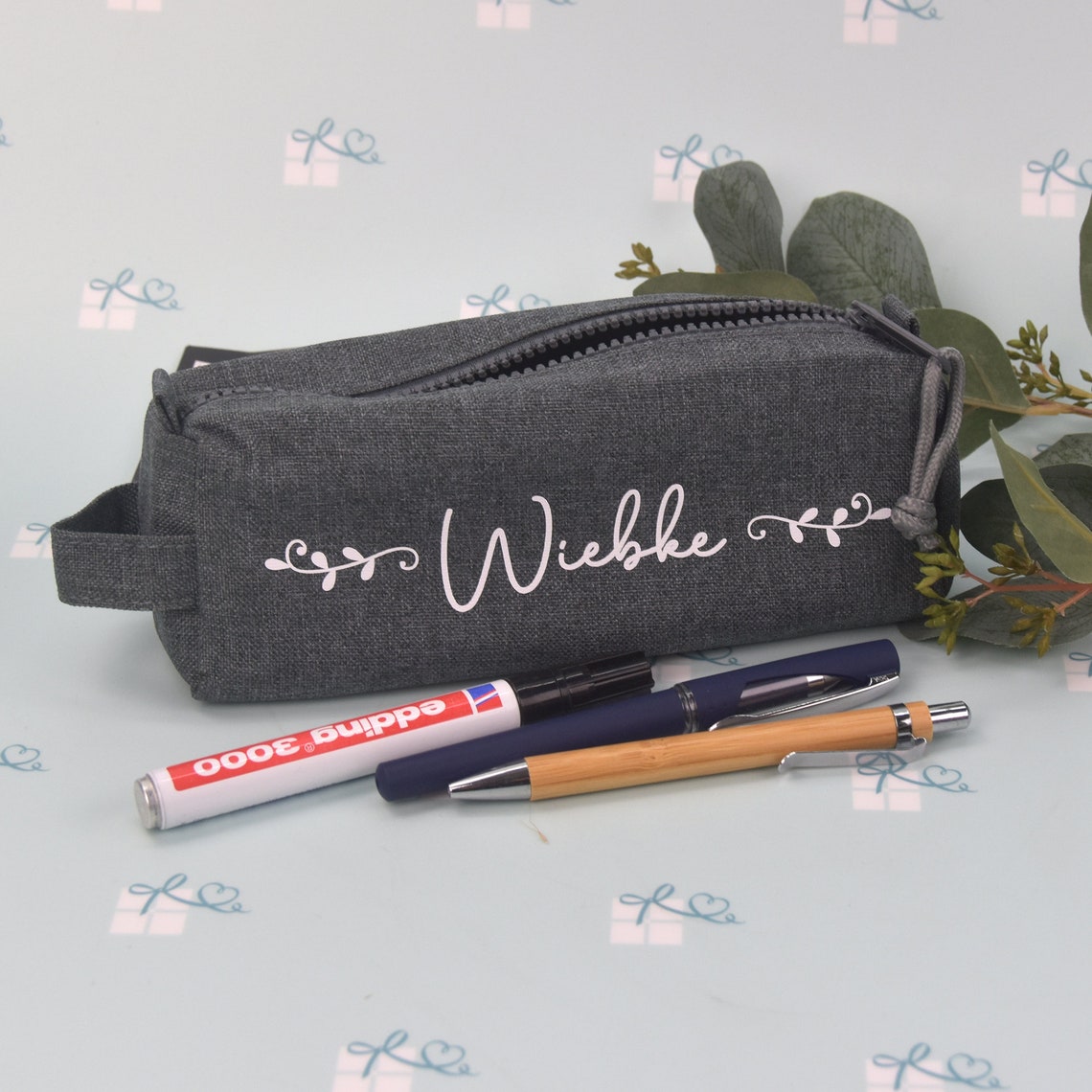 Federmappe grau personalisiert mit Namen | Etsy