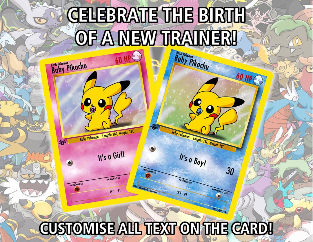 Custom Made Gender Pregnancy Reveal Pikachu Pokemon Card - Choose Your ...