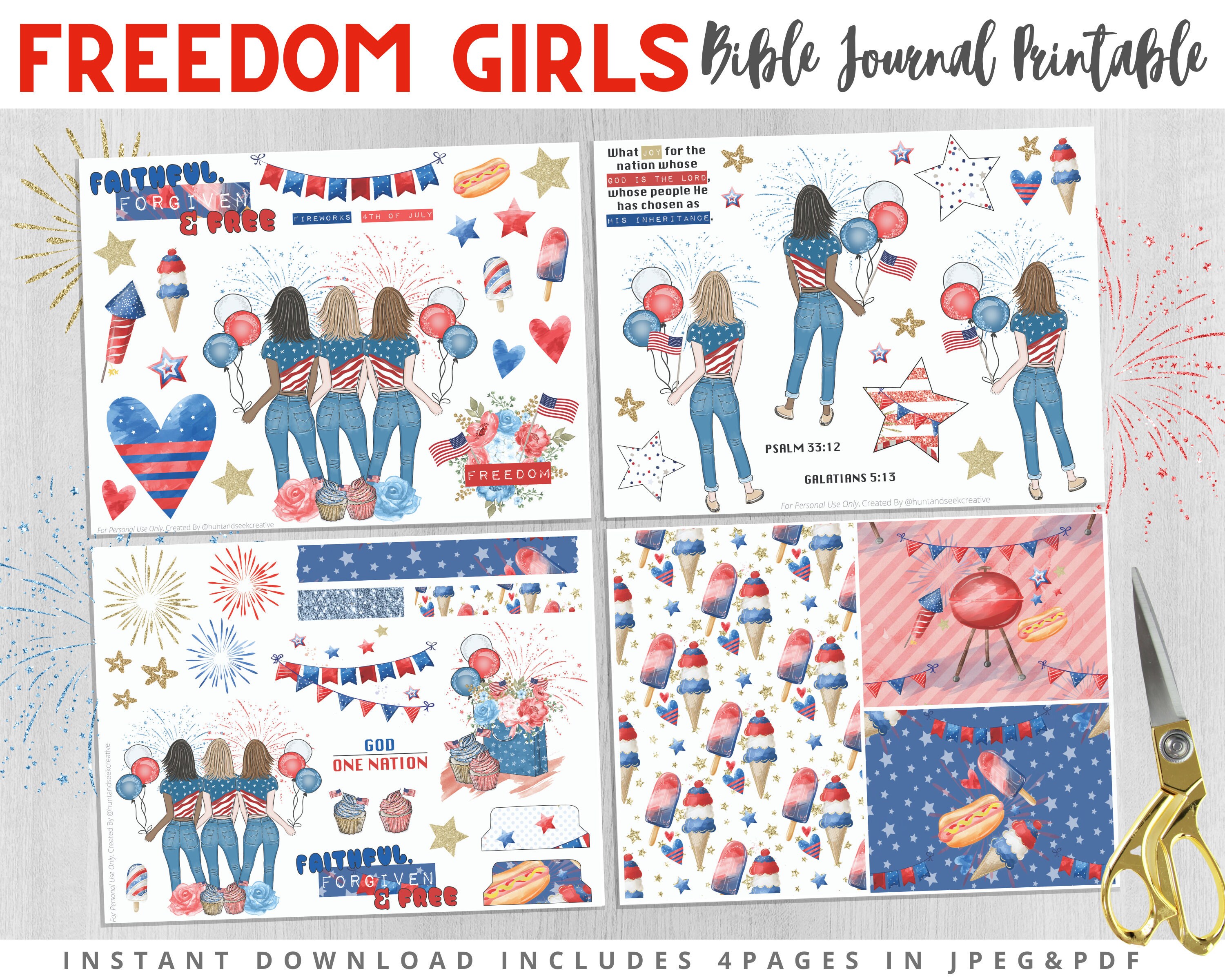 Freedom Girls Bible Journaling Printable 4th of July - Etsy