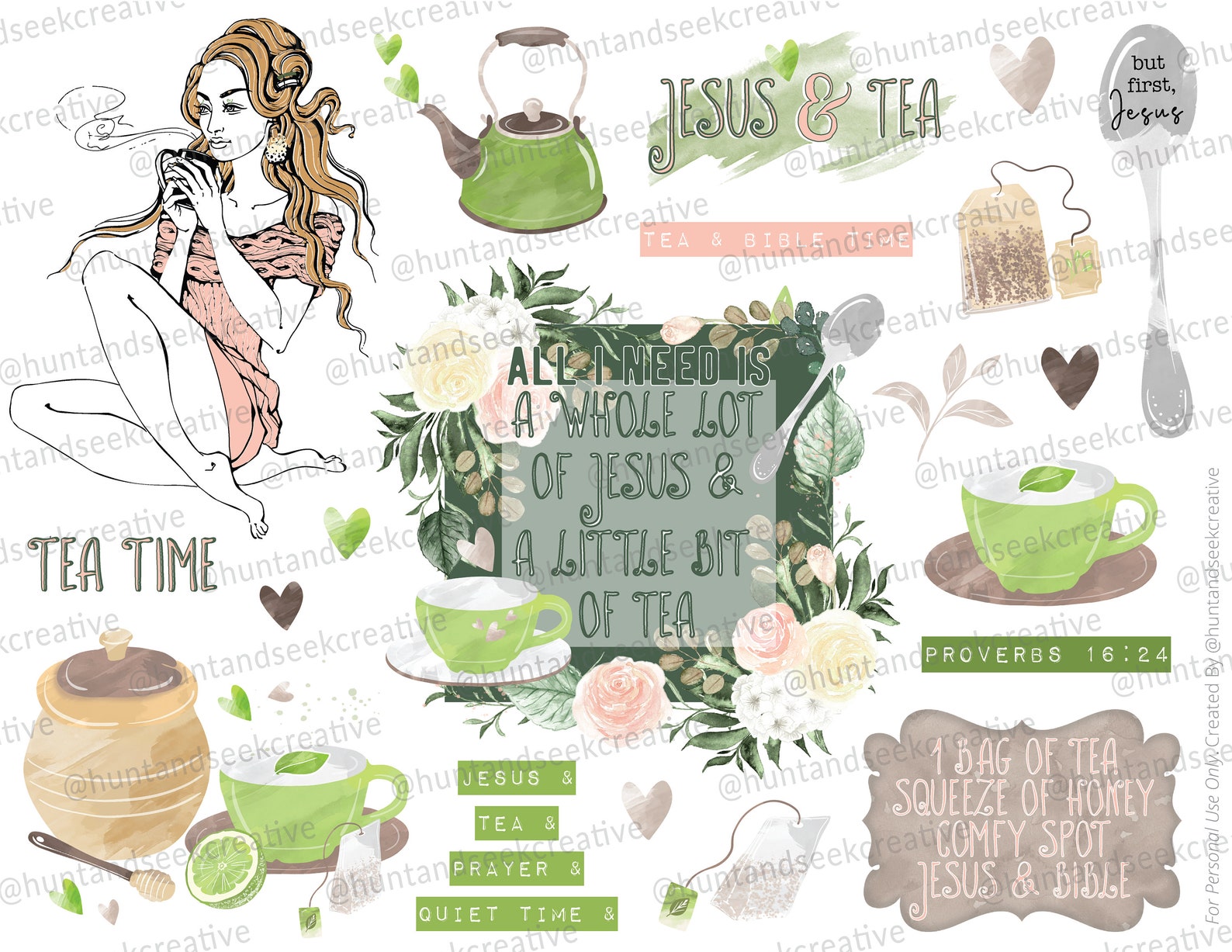 Tea & Jesus Printable Sticker Sheet for Bible Journaling, Faith Planner ...