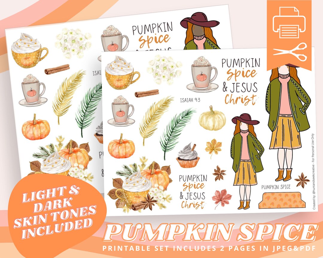 Pumpkin Spice & Jesus Christ Fall Woman Printable Sticker Sheet for ...