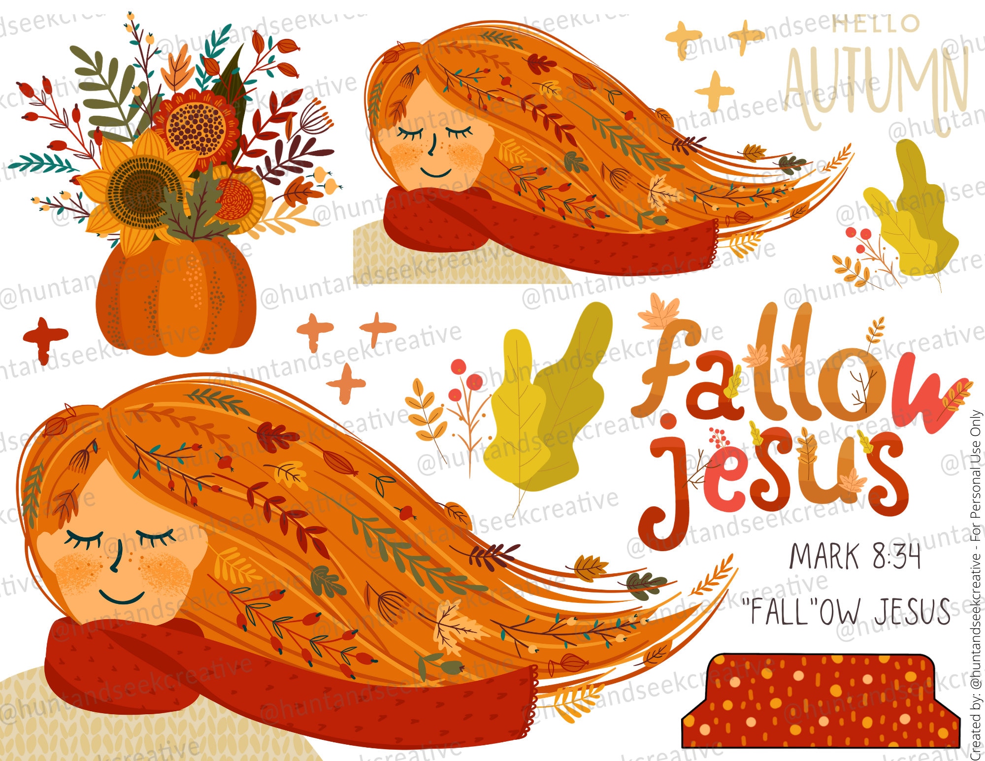 Follow Jesus Fall Planner Girl Autumn Clipart Printable - Etsy