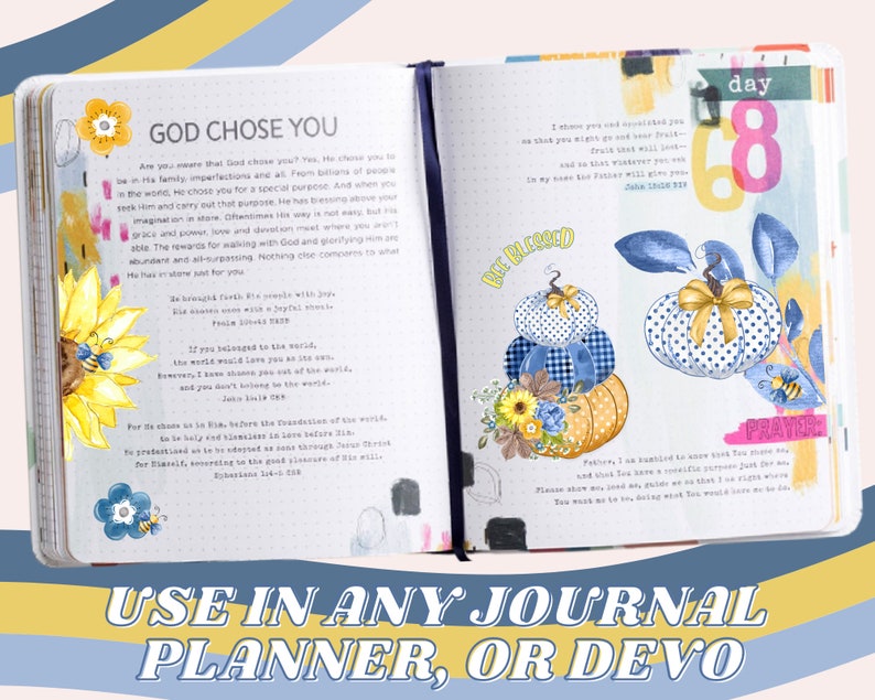 Bee Blessed Sunflower Blue Gingham Pumpkins Clipart Fall & - Etsy